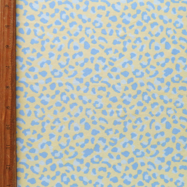 Periwinkle/Light Blue Leopard on Light Yellow Poly Spandex Swimsuit Fa ...