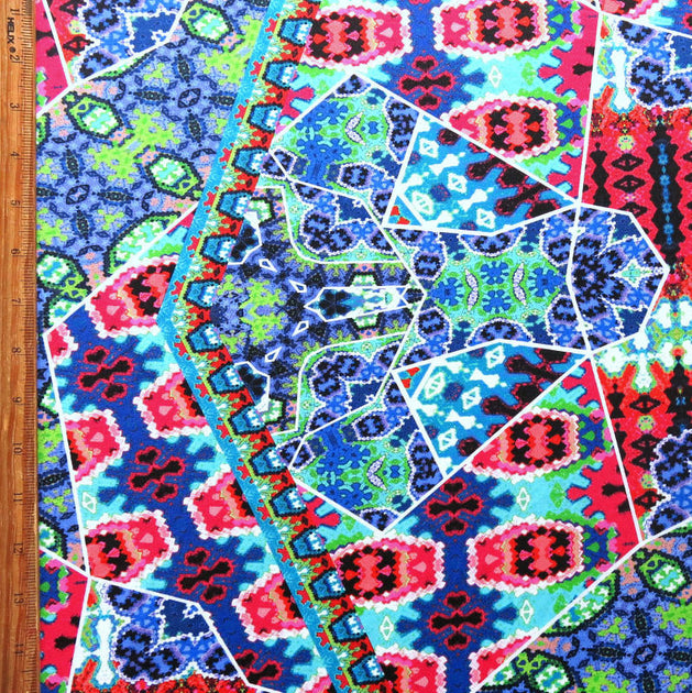 Large Scale Colorful Abstract Mosaic Nylon Swimsuit Fabric - 24" Remna ...