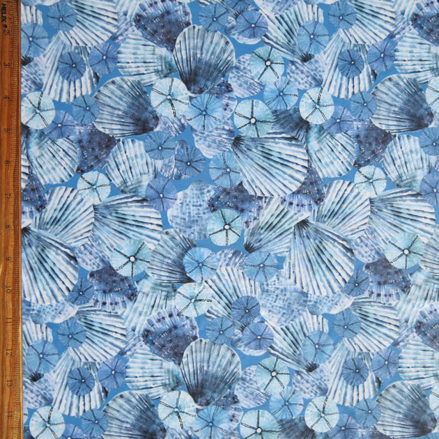 Blue Seashells Poly Spandex Swimsuit Fabric – The Fabric Fairy